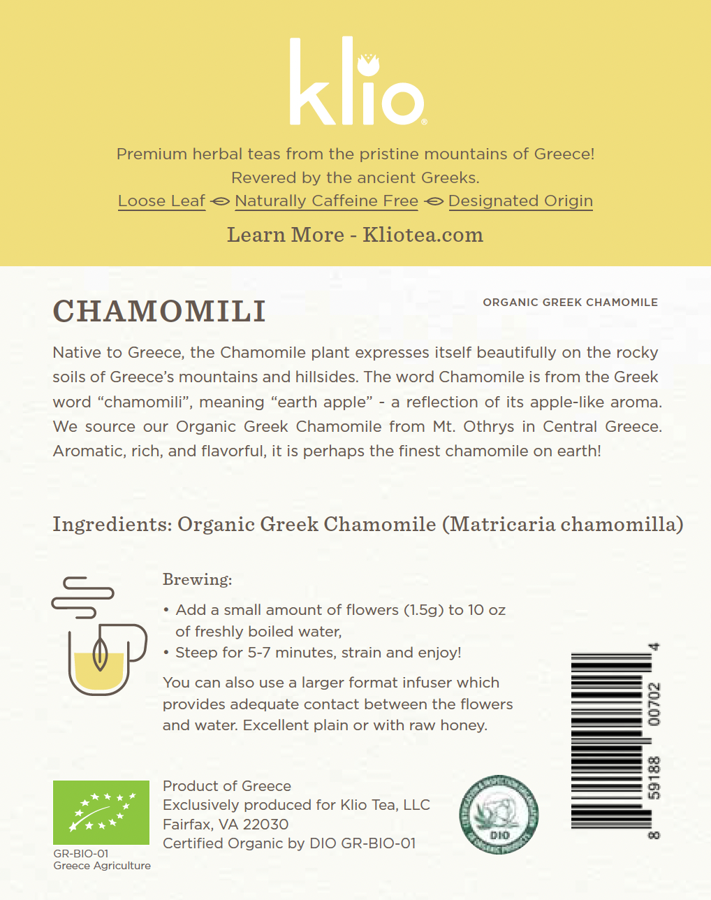 Organic Greek Chamomile Tea - Mount Othrys | Klio Tea